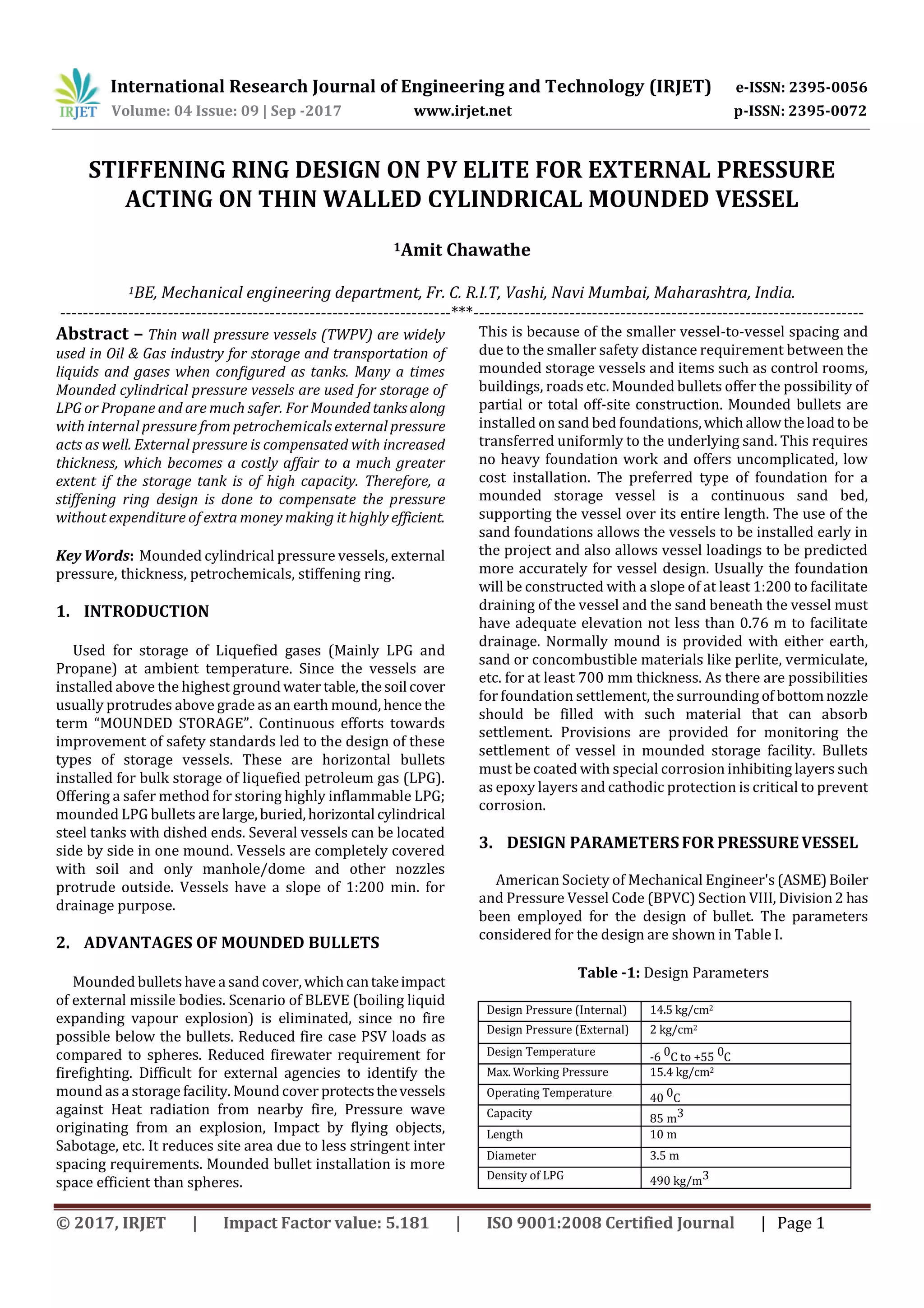 Stiffening Ring Design on PV Elite for External Pressure Acting on Thin ...