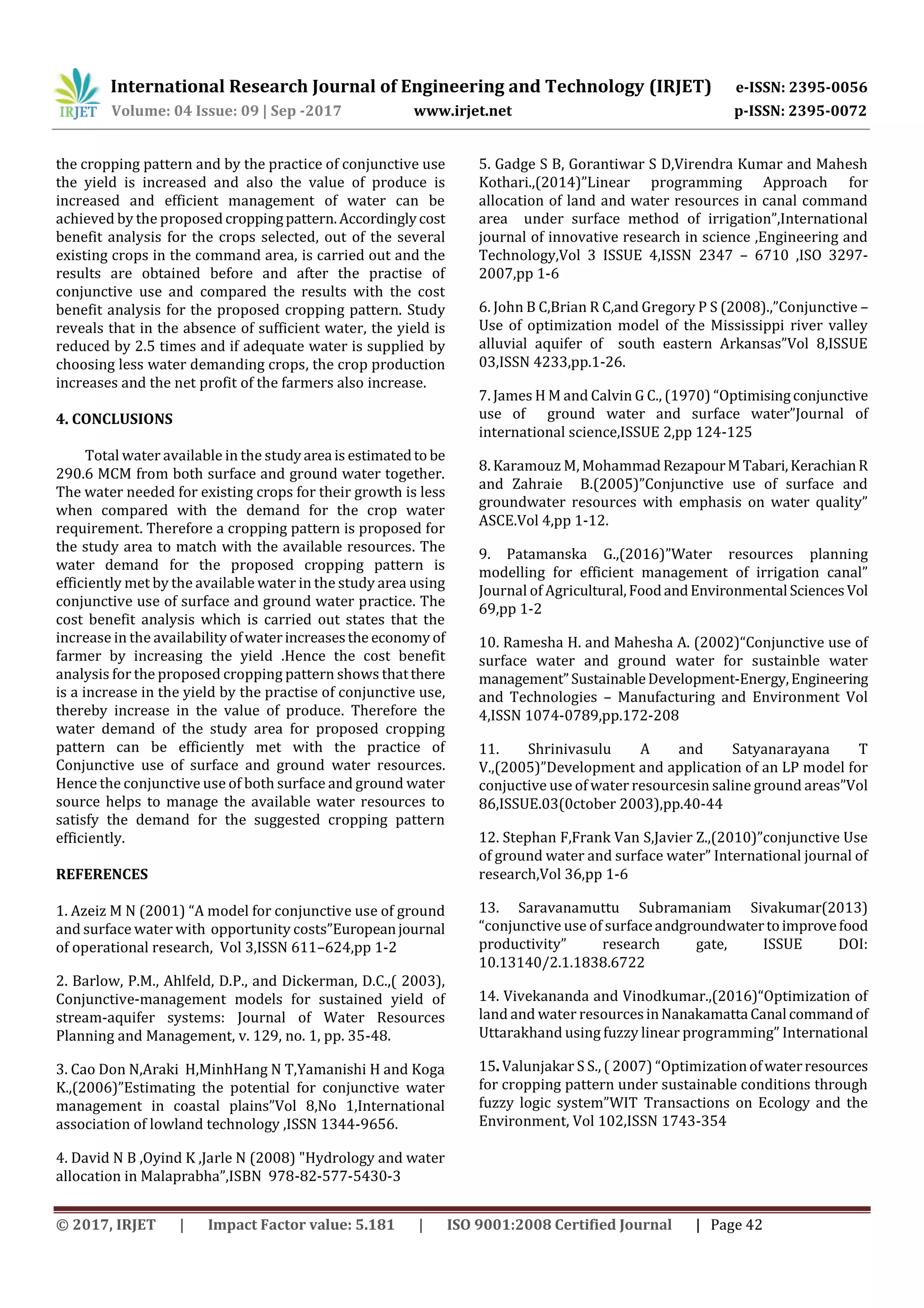 Sustainable Water Management by Conjunctive use of Ground and Surface ...