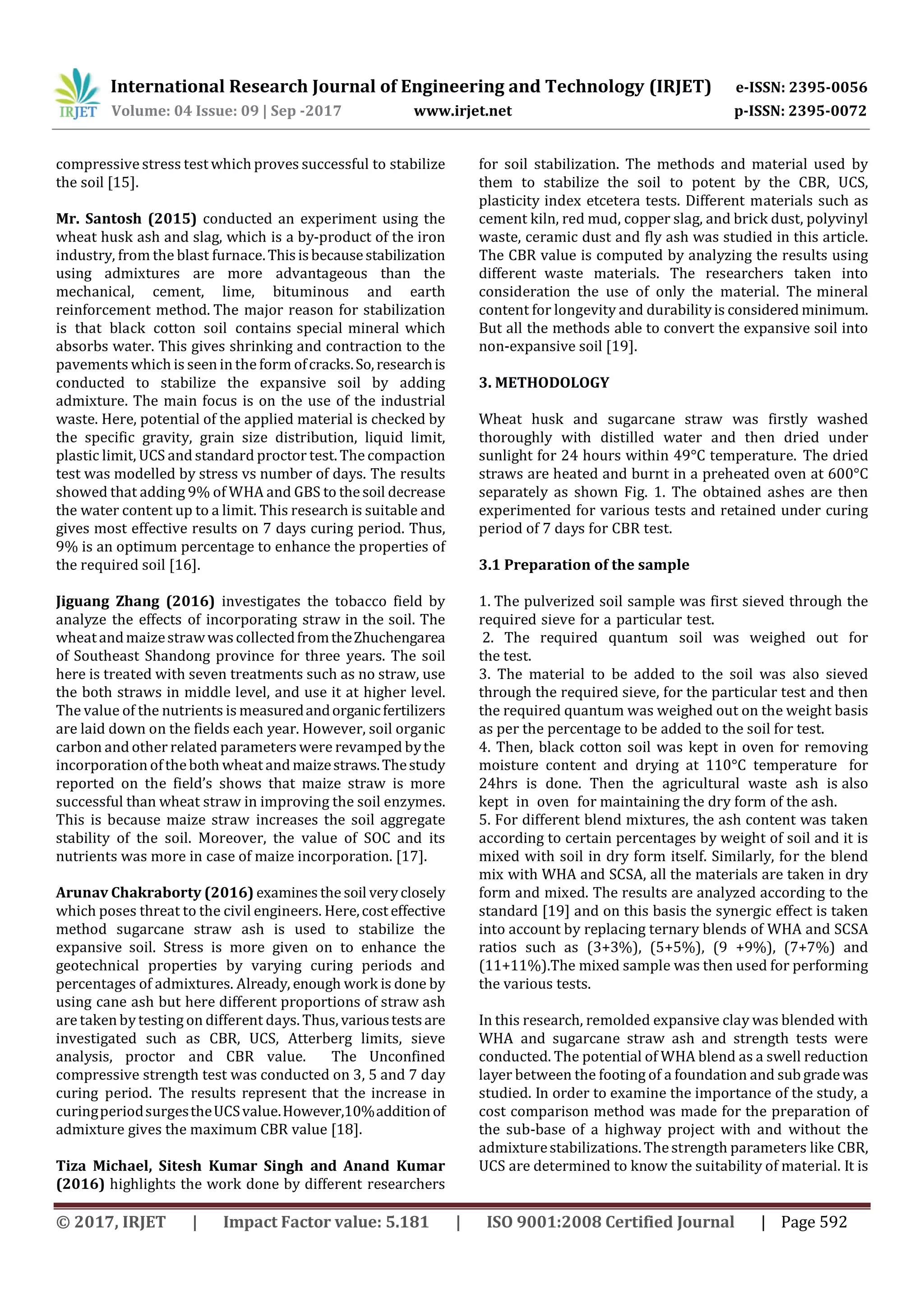 Soil Stabilization using Industrial Waste (Wheat Husk and Sugarcane ...