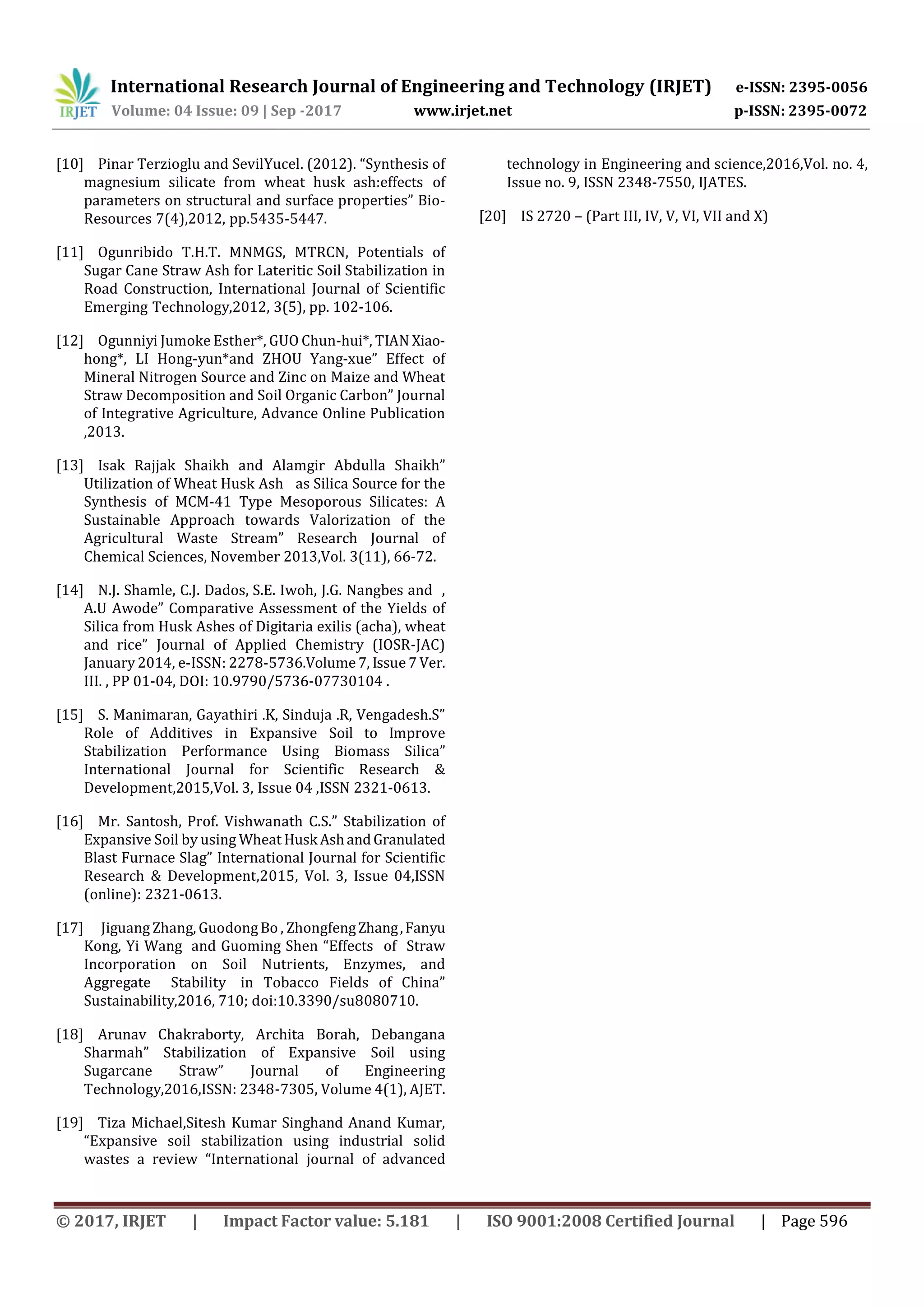 Soil Stabilization using Industrial Waste (Wheat Husk and Sugarcane ...