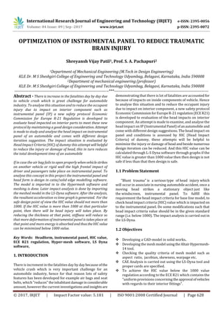 Optimization of Instrumental Panel to Reduce Traumatic Brain Injury | PDF