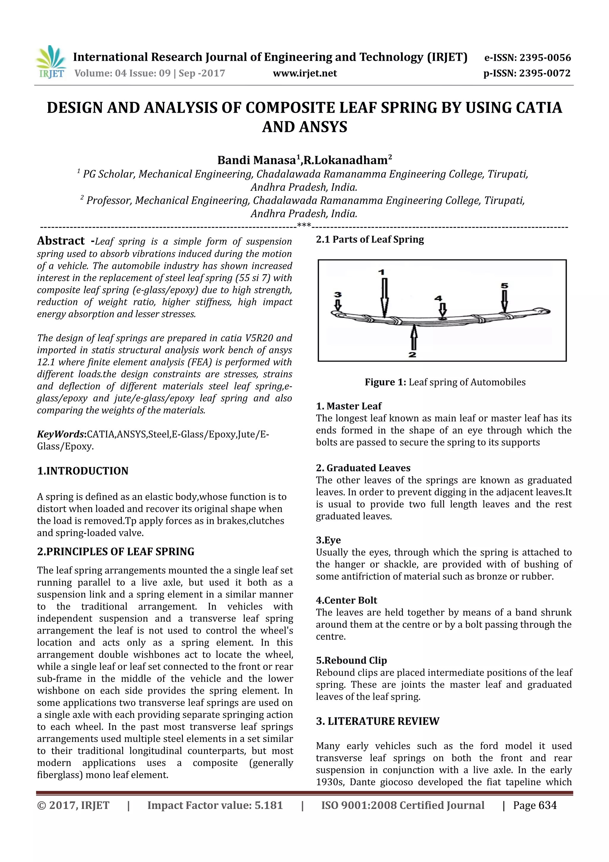Design and Analysis of Composite Leaf Spring by using CATIA and ANSYS ...
