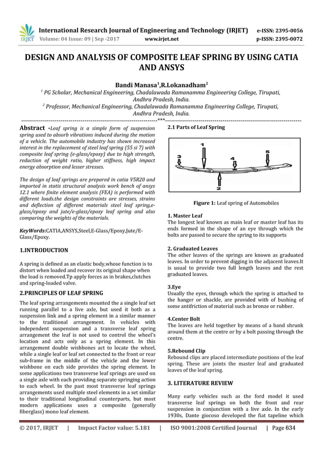 Design and Analysis of Composite Leaf Spring by using CATIA and ANSYS | PDF