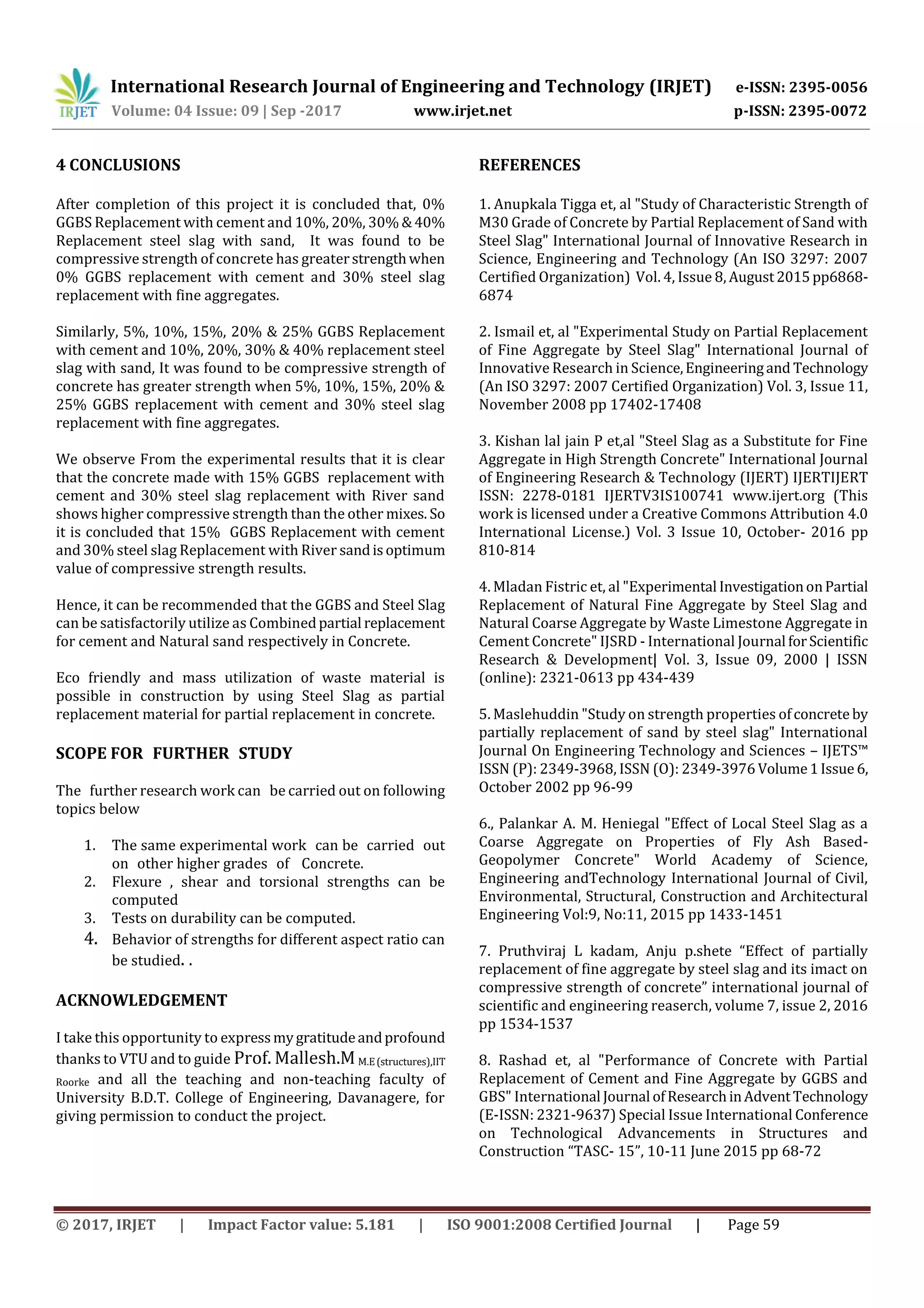 Experimental Study on Concrete with Partial Replacement of Cement with ...
