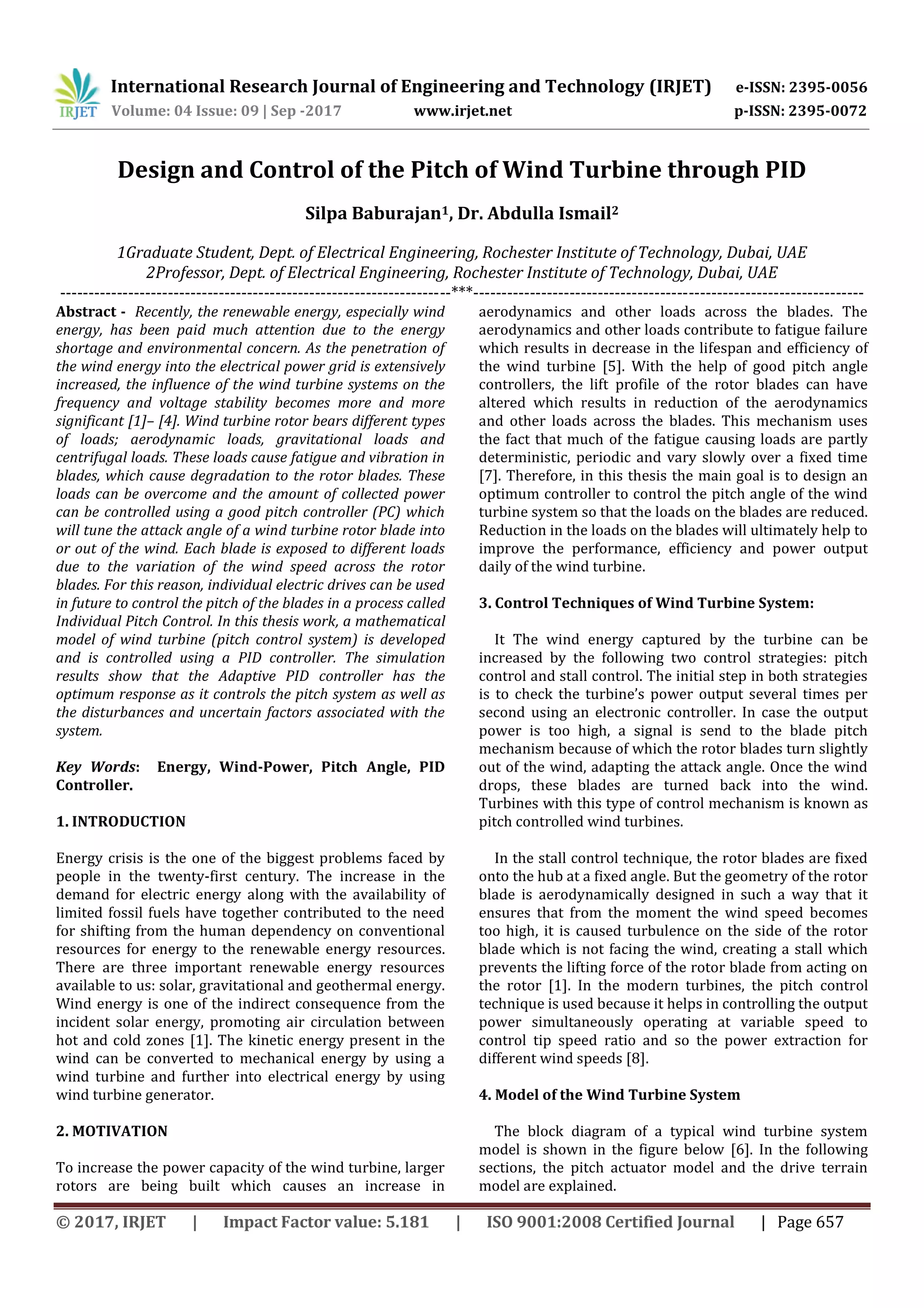 Design and Control of the Pitch of Wind Turbine through PID | PDF