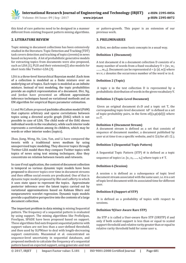 Mining Users Rare Sequential Topic Patterns from Tweets based on Topic ...