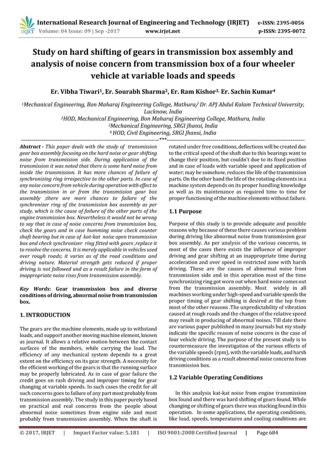 Study on Hard Shifting of Gears in Transmission Box Assembly and ...
