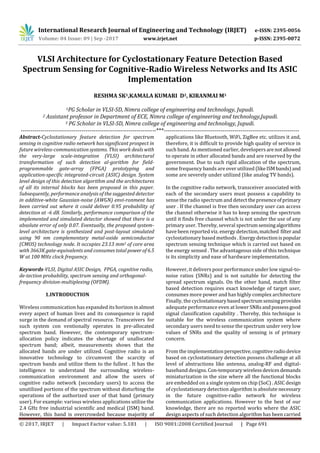 VLSI Architecture for Cyclostationary Feature Detection Based Spectrum Sensing for Cognitive ...