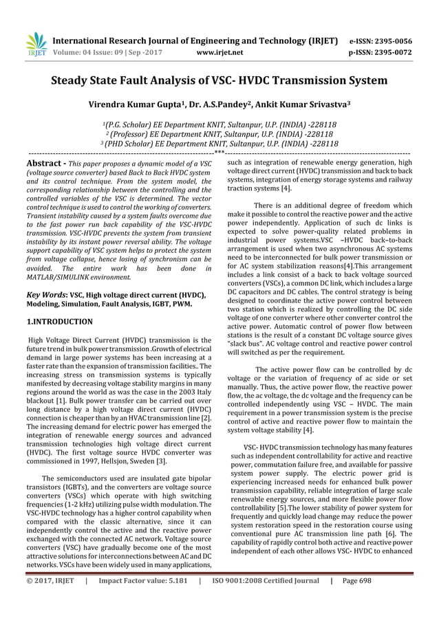 Steady State Fault Analysis of VSC- HVDC Transmission System | PDF