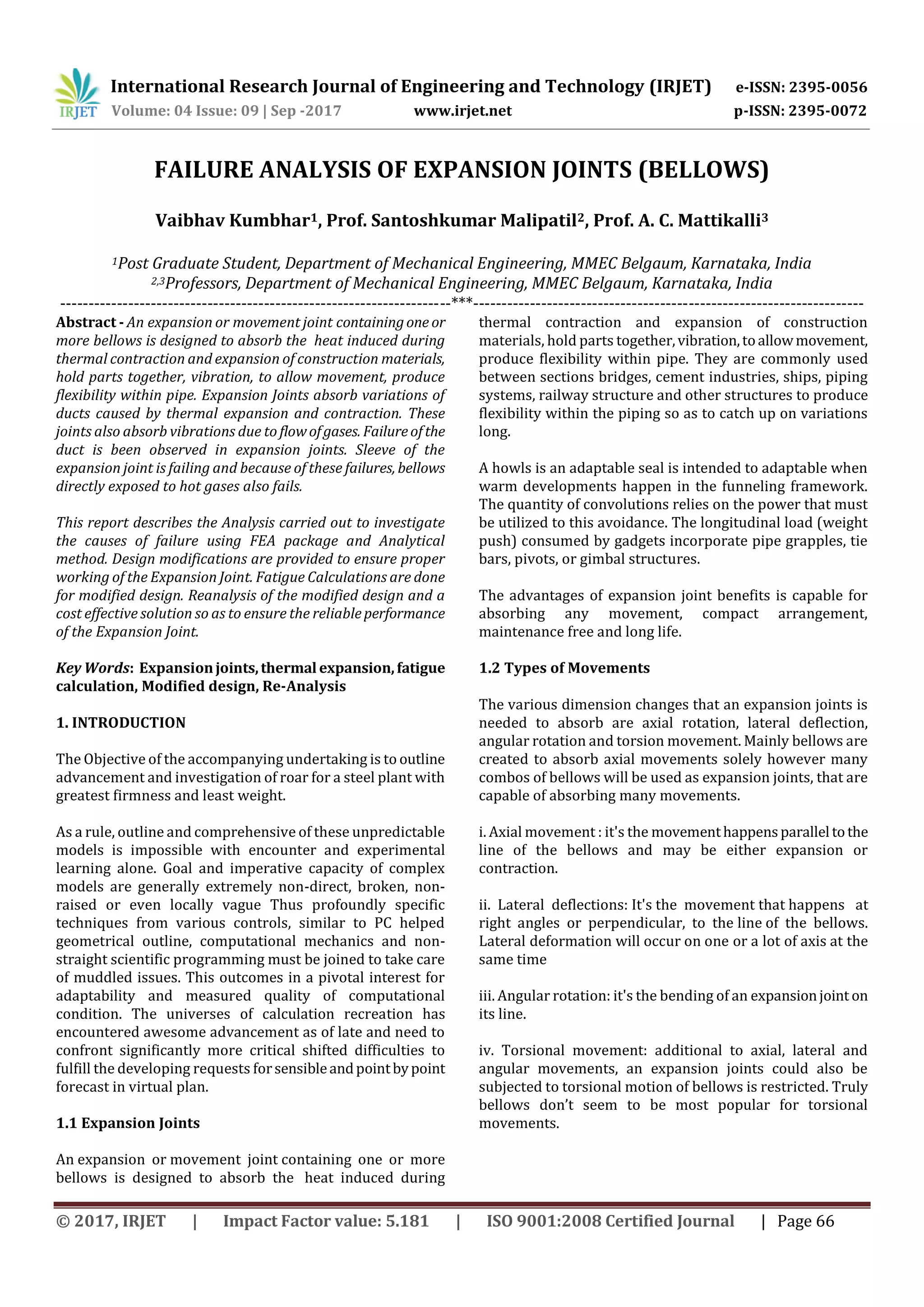Failure Analysis of Expansion Joints (Bellows) | PDF