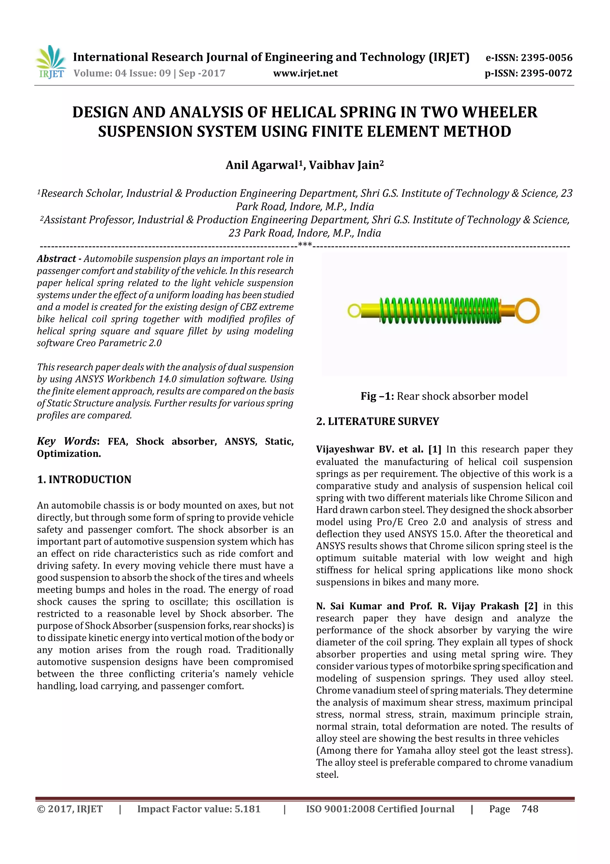 Design and Analysis of Helical Spring in Two Wheeler Suspension System ...