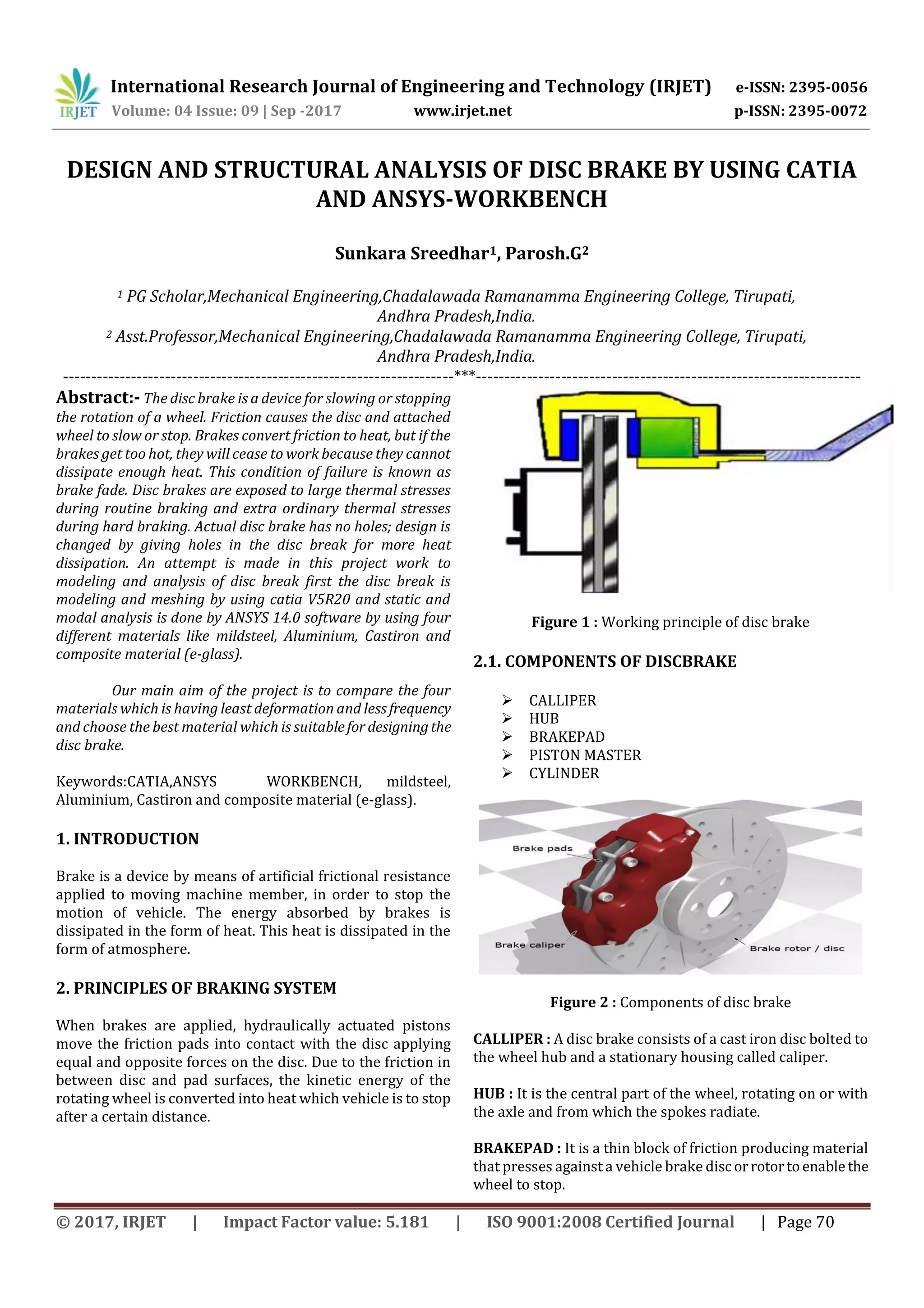 Design and Structural Analysis of Disc Brake by using CATIA and ANSYS ...