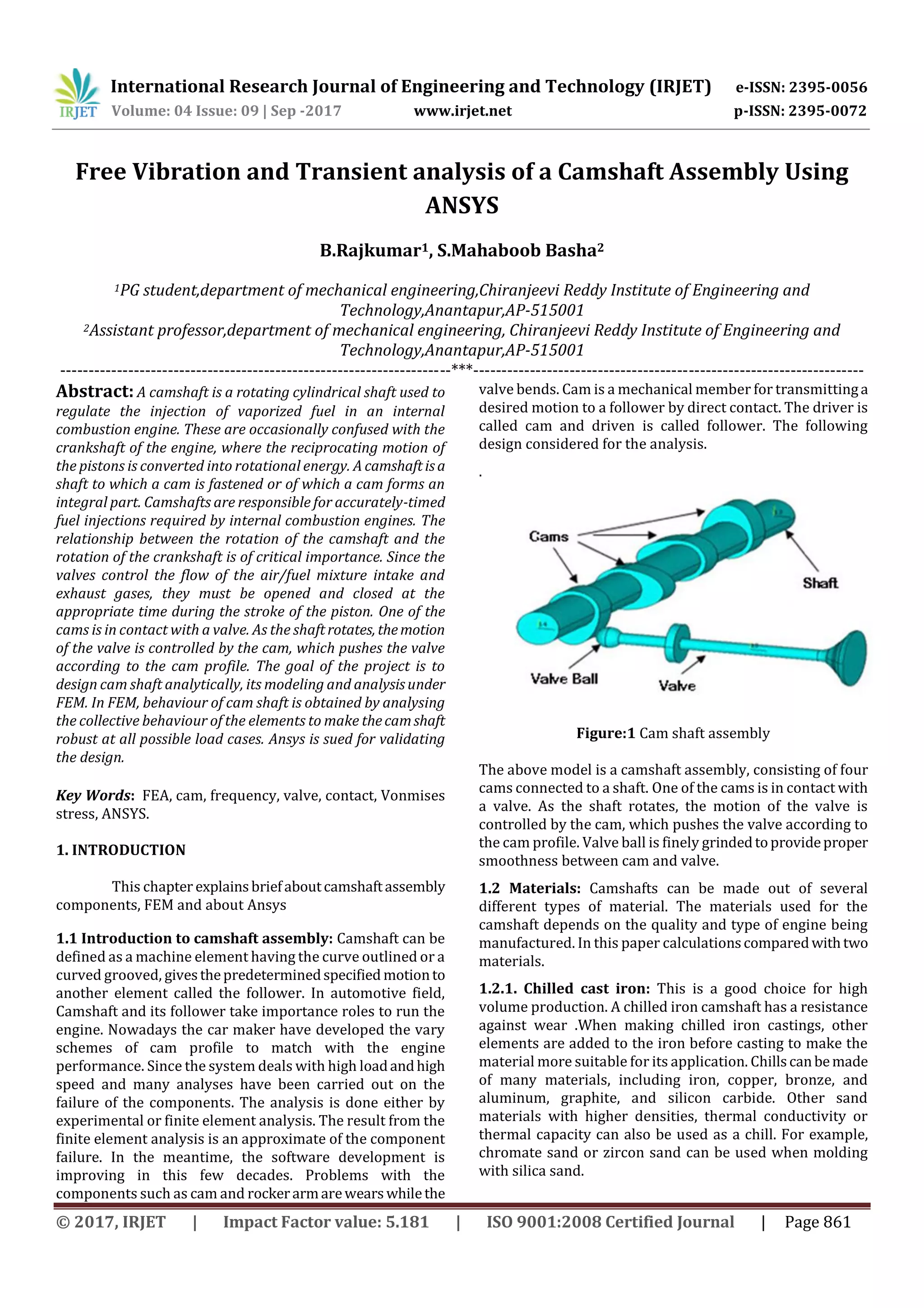 Free Vibration and Transient analysis of a Camshaft Assembly using ANSYS | PDF