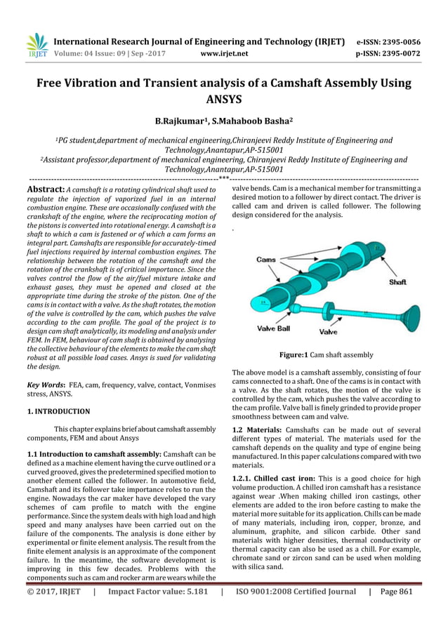 Free Vibration and Transient analysis of a Camshaft Assembly using ...