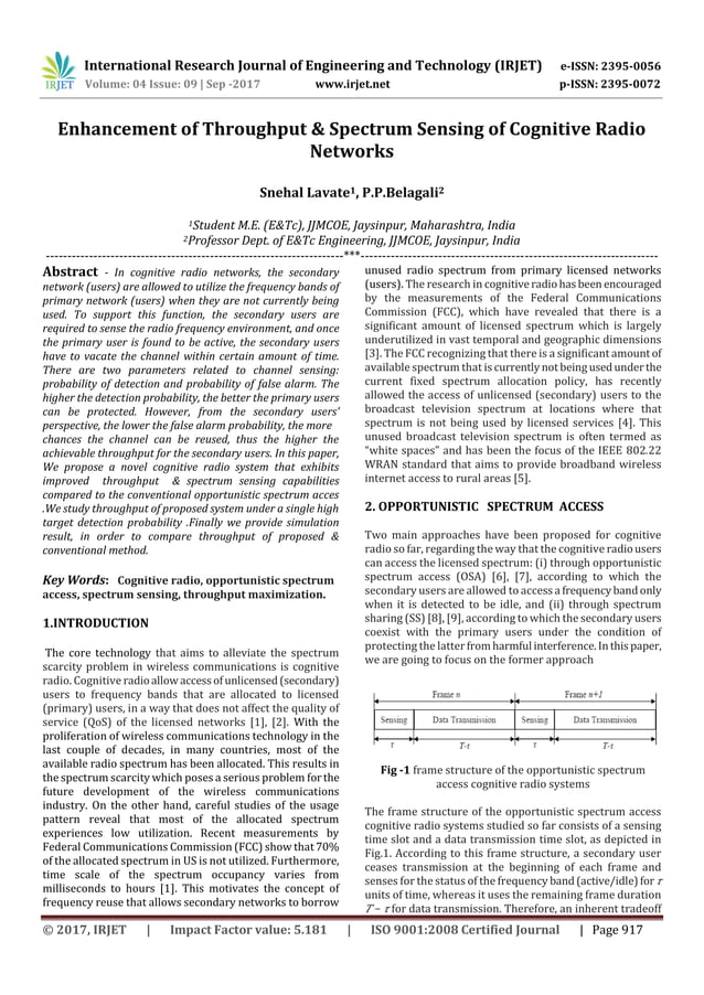 Enhancement Of Throughput And Spectrum Sensing Of Cognitive Radio