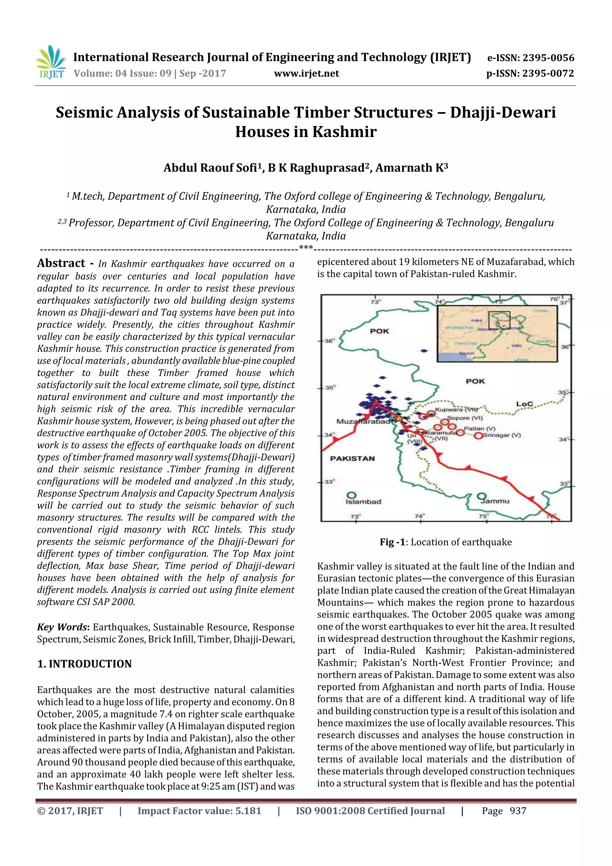 Seismic Analysis of Sustainable Timber Structures − Dhajji-Dewari Houses in Kashmir | PDF