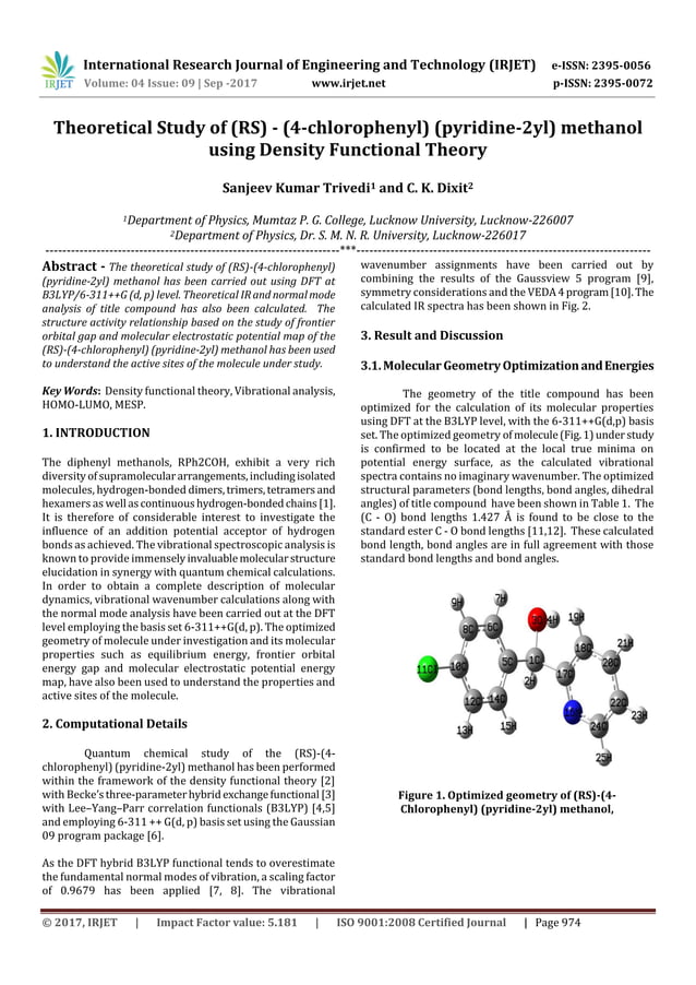Theoretical Study of (RS) - (4-chlorophenyl) (pyridine-2yl) Methanol using Density Functional ...
