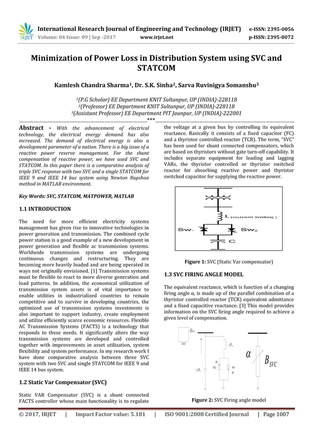 Minimization Of Power Loss In Distribution System Using Svc And Statcom Pdf