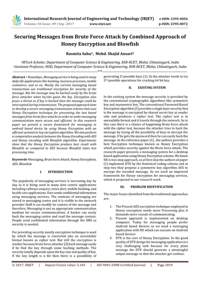 Securing Messages from Brute Force Attack by Combined Approach of Honey Encryption and Blowfish ...