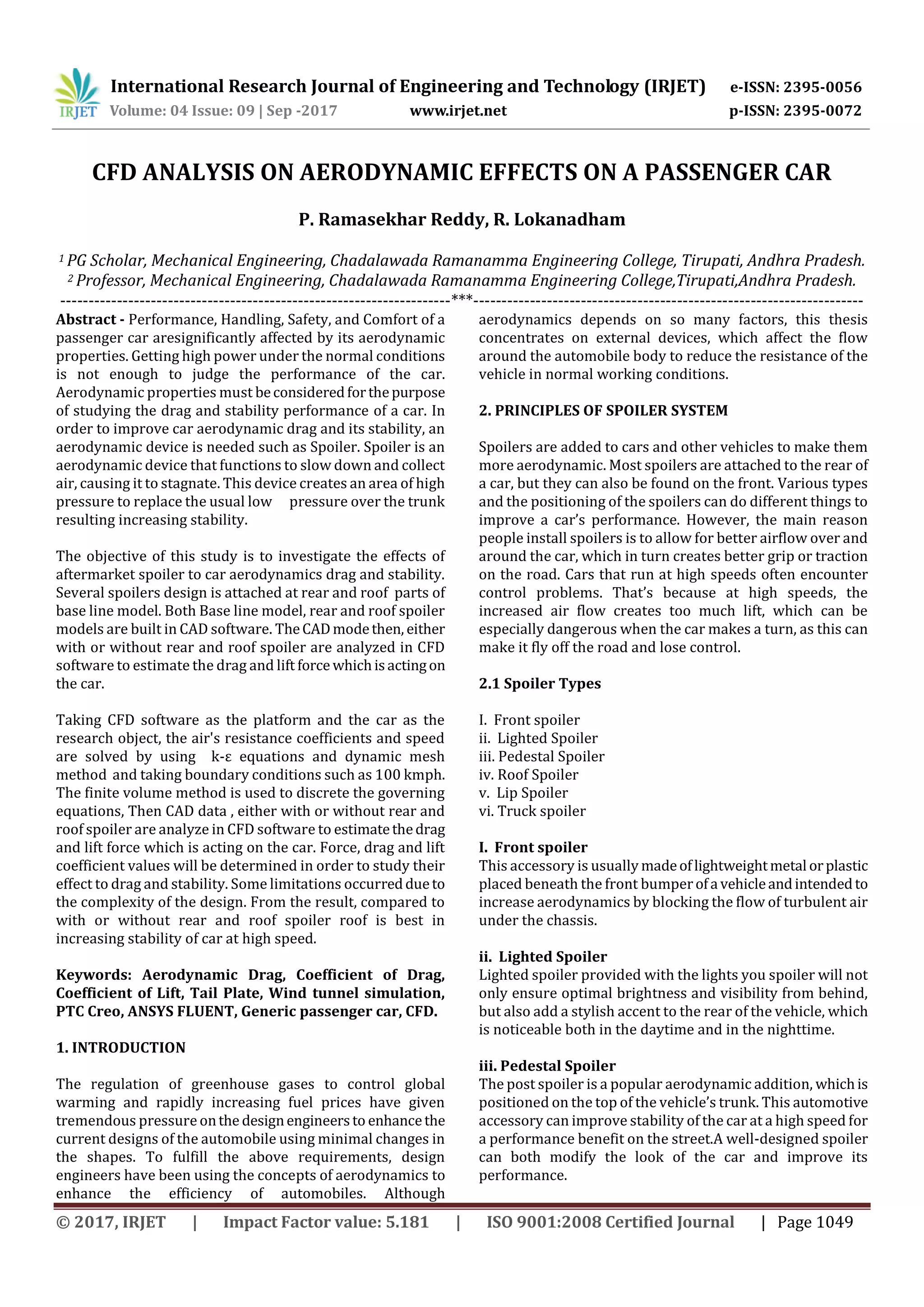 CFD Analysis on Aerodynamic Effects on a Passenger Car | PDF