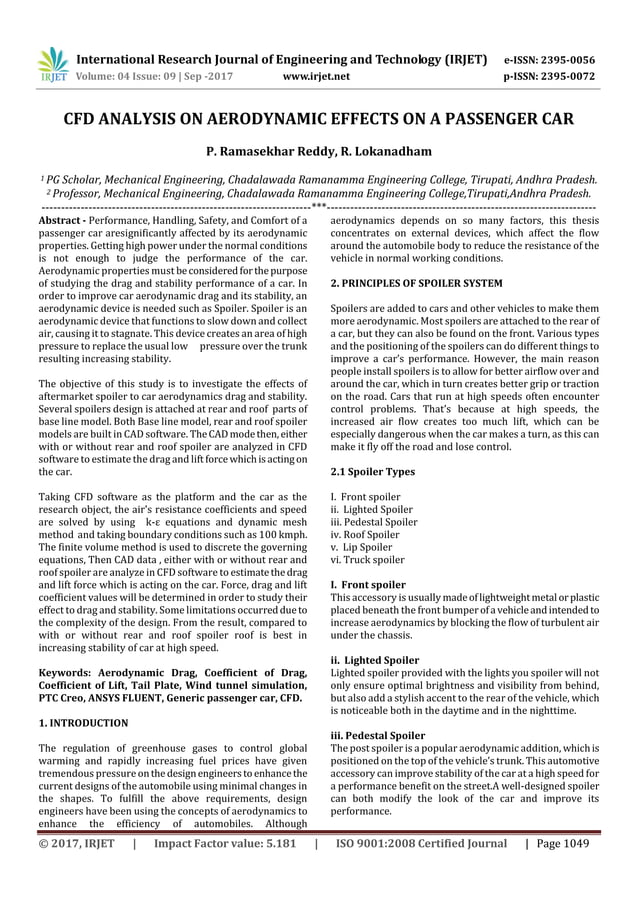 CFD Analysis on Aerodynamic Effects on a Passenger Car | PDF | Physics | Science