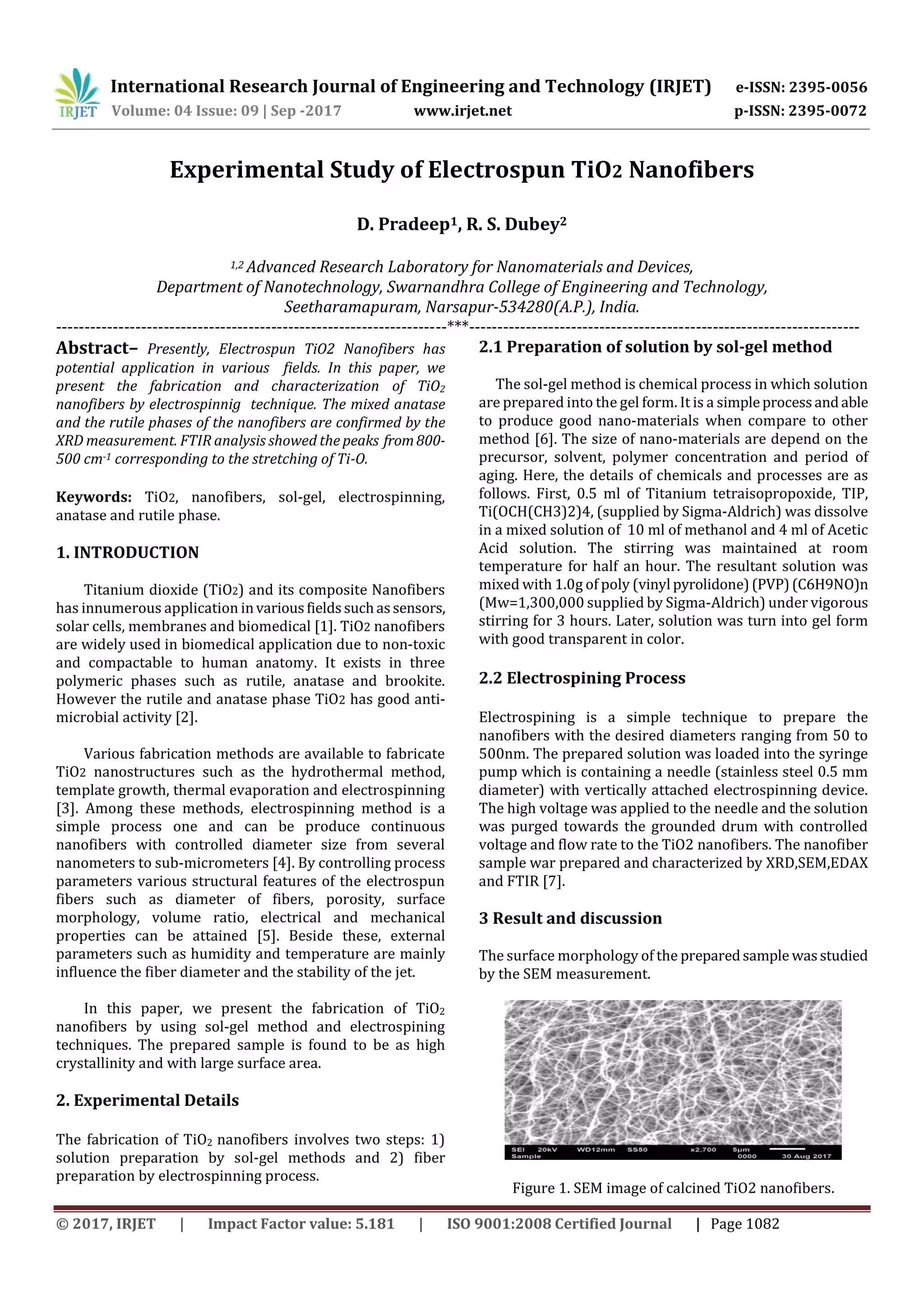 Experimental Study of Electrospun TiO2 Nanofibers | PDF