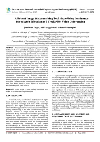 A Robust Image Watermarking Technique using Luminance Based Area Selection and Block Pixel Value ...