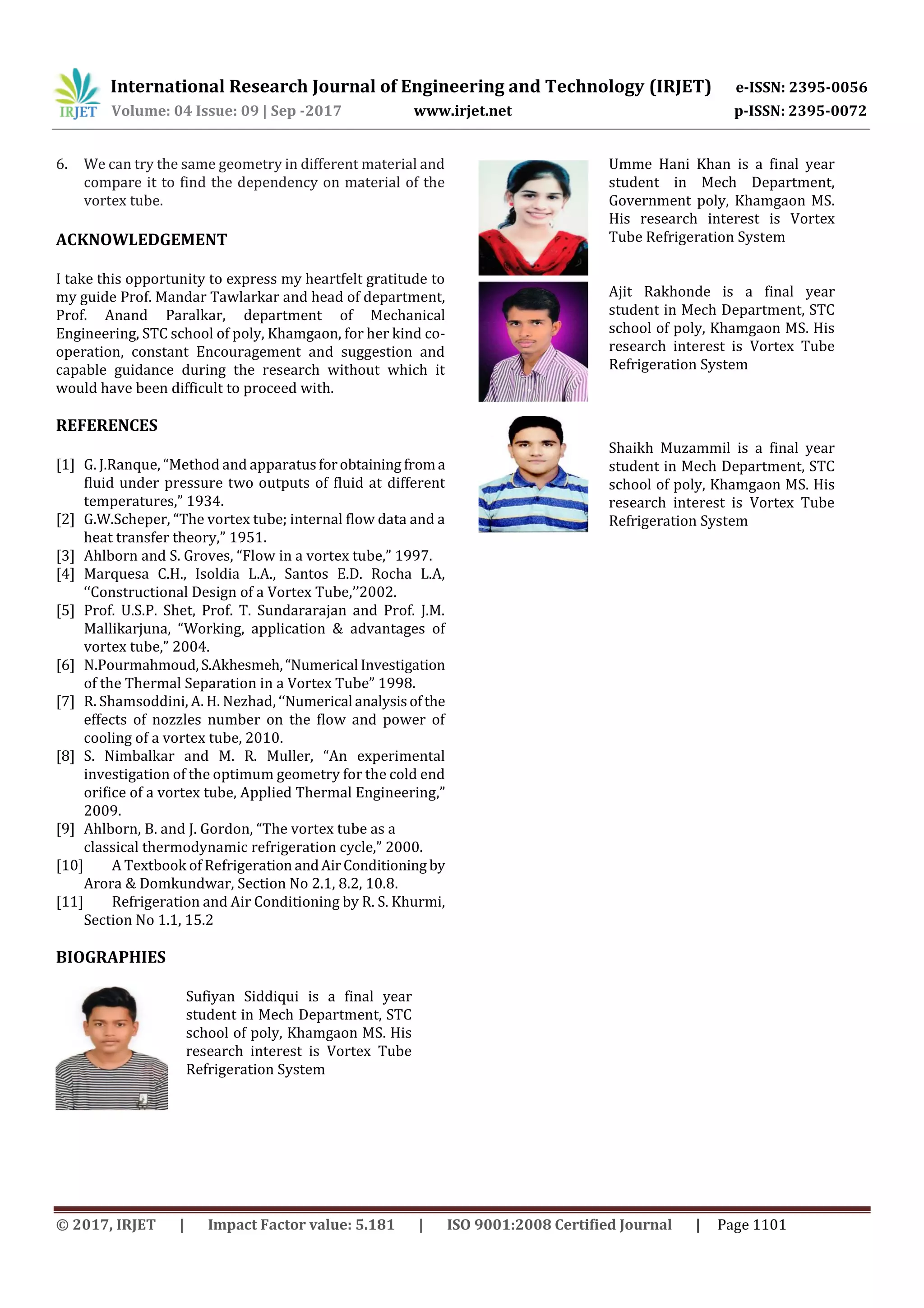 A Review of Vortex Tube Refrigeration System | PDF