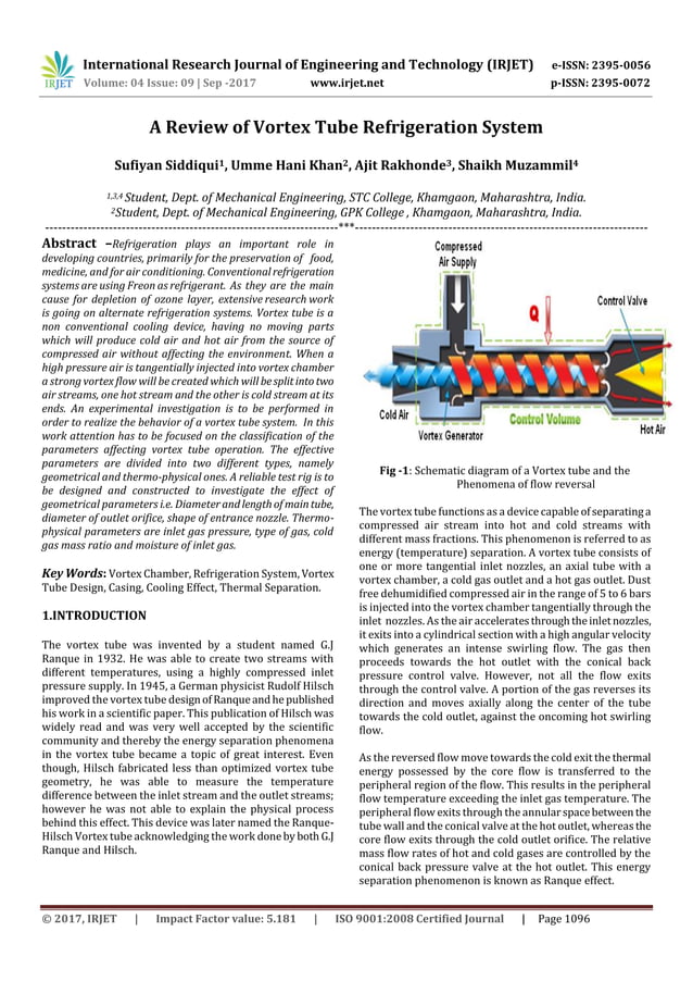 A Review of Vortex Tube Refrigeration System | PDF | Physics | Science