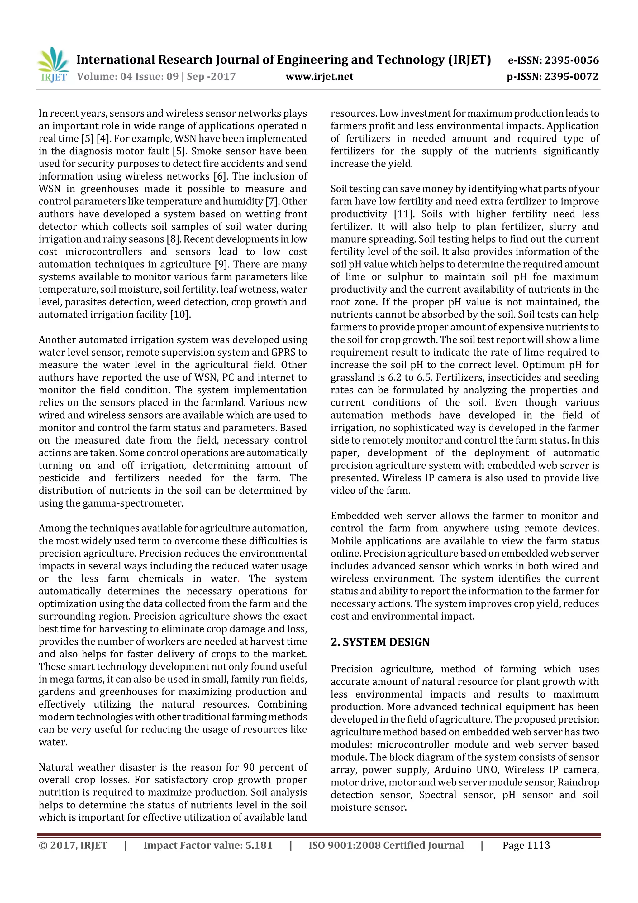 Embedded Web Server for Agriculture Sector | PDF