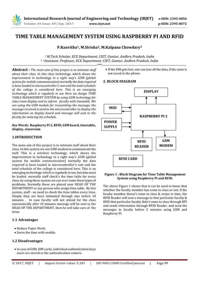 Time Table Management System using Raspberry PI and RFID | PDF