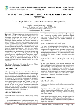 Hand Motion Controlled Robotic Vehicle with Obstacle Detection | PDF