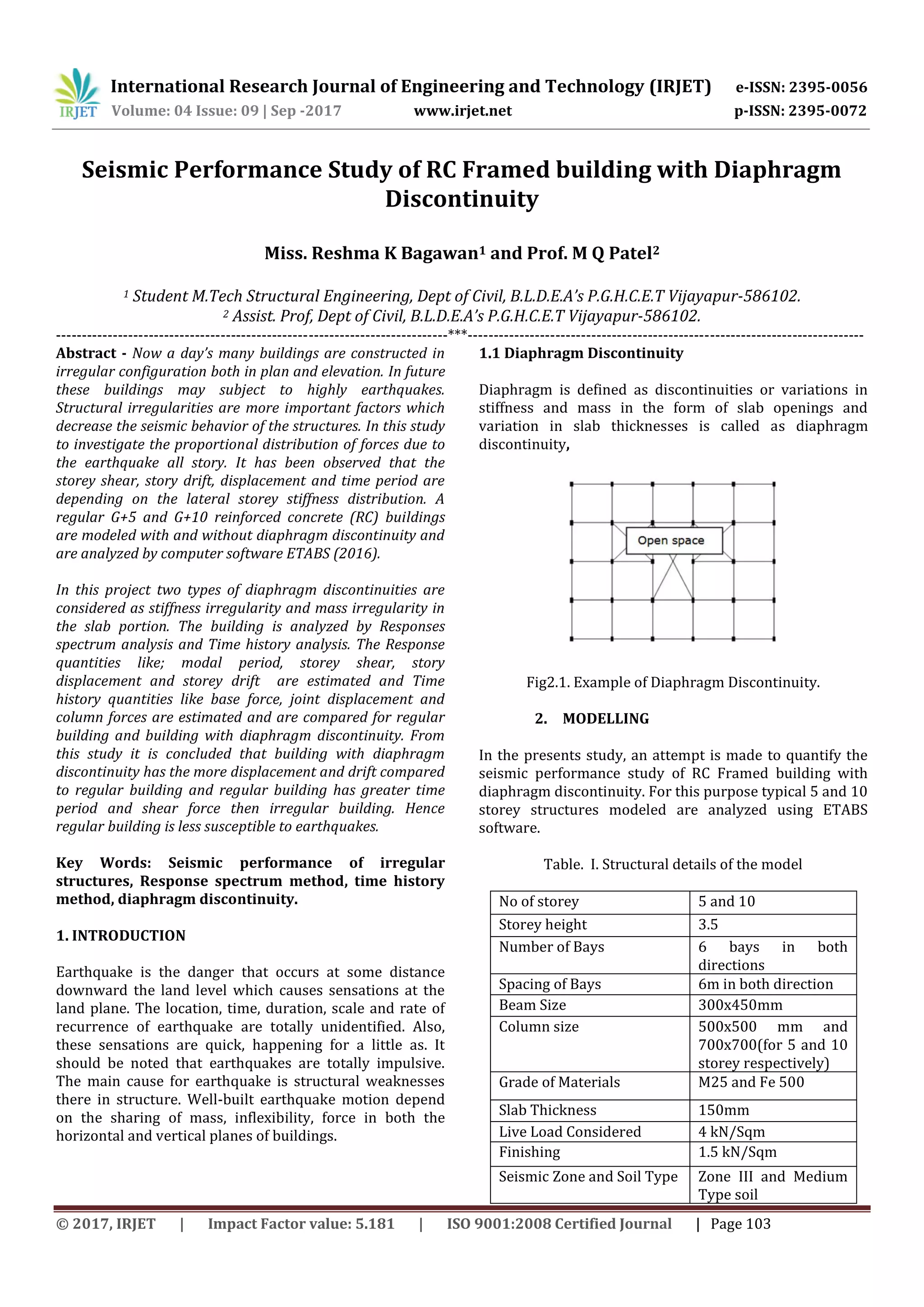 Seismic Performance Study of RC Framed Building with Diaphragm ...