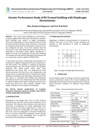 Seismic Performance Study of RC Framed Building with Diaphragm Discontinuity | PDF