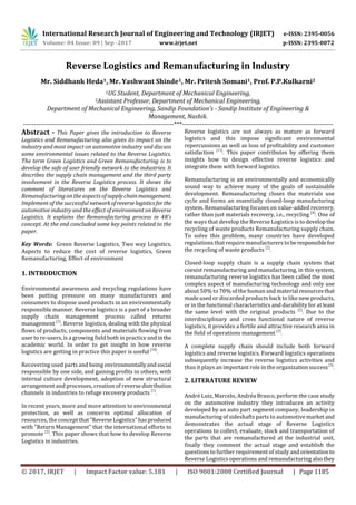 Reverse Logistics and Remanufacturing in Industry | PDF