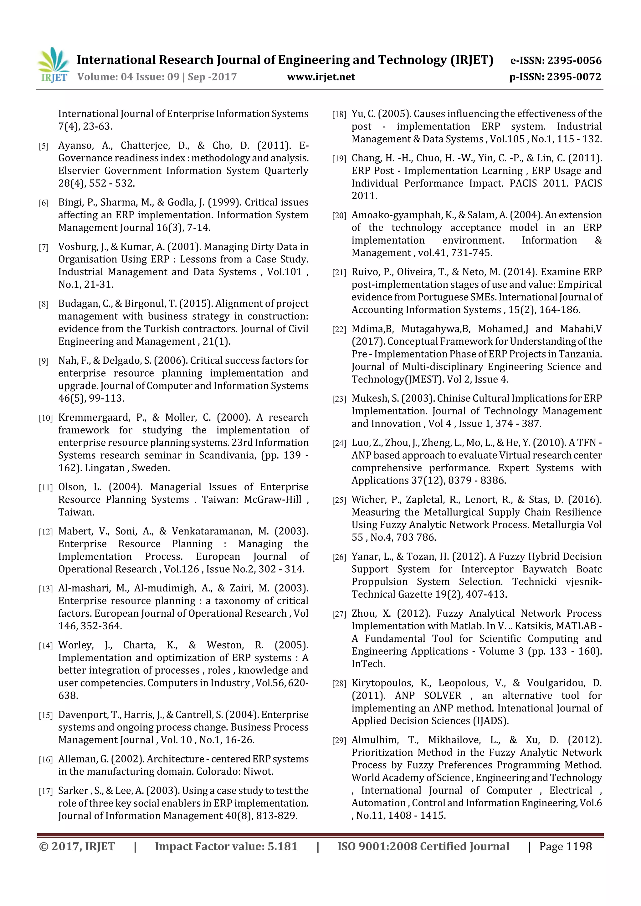 Development of a Practical ERP Pre – Implementation Assessment Model for Organisations in ...