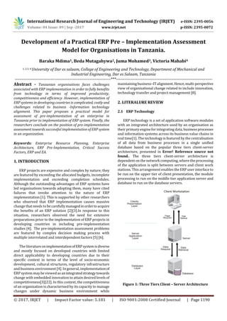 Development of a Practical ERP Pre – Implementation Assessment Model for Organisations in ...