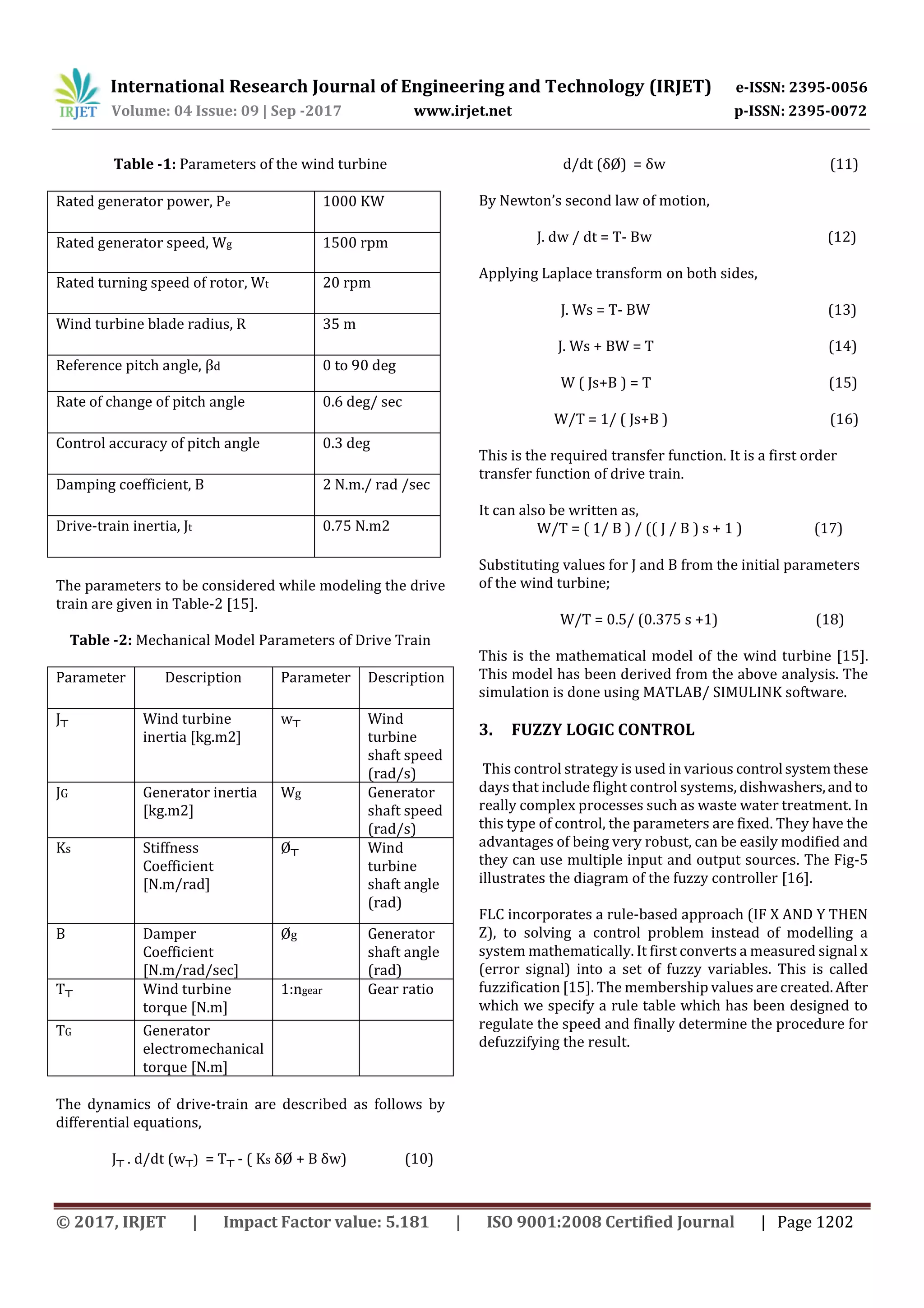 Fuzzy Logic Pitch Control of Variable Speed Wind Turbine | PDF
