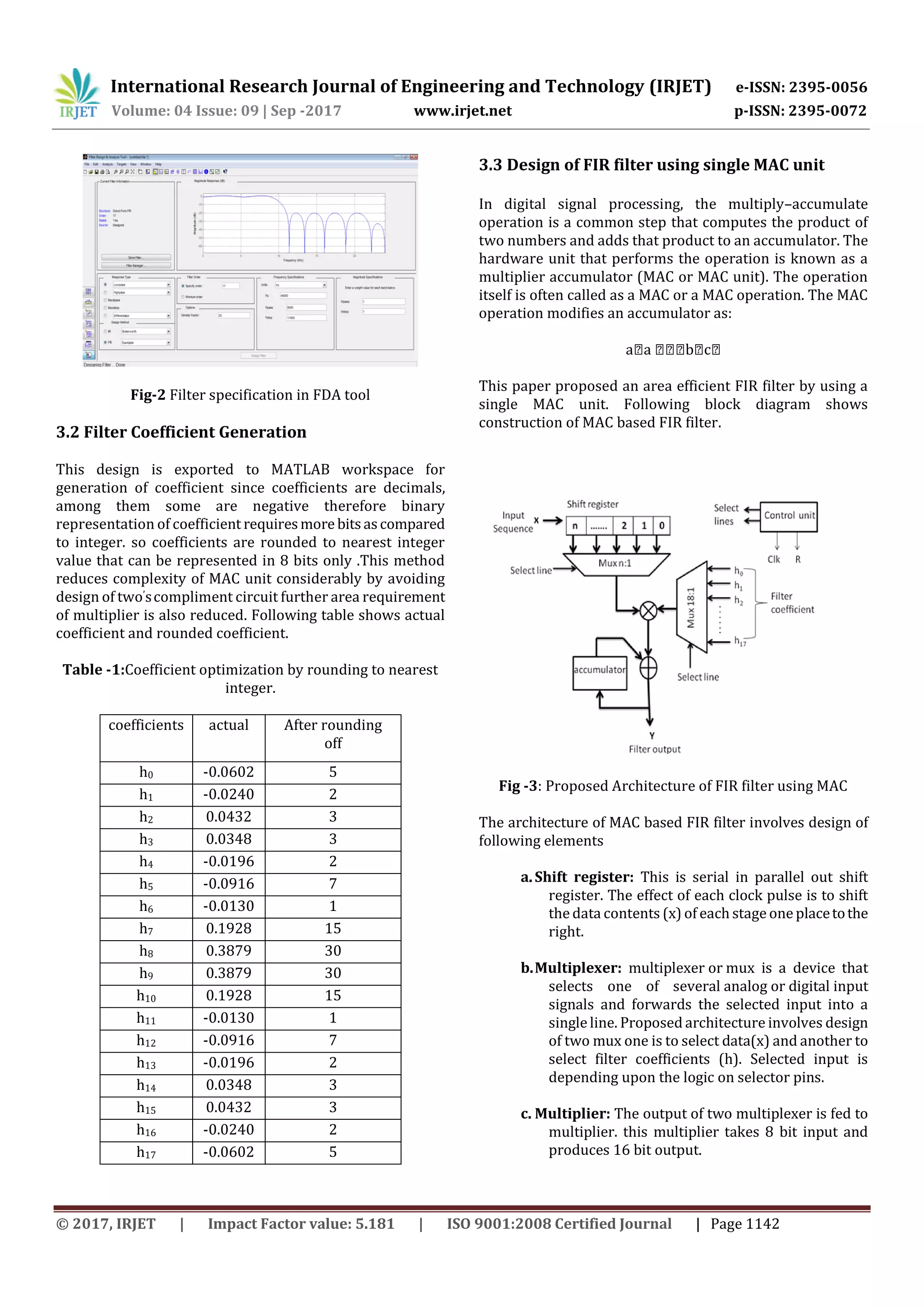 Design of Area Efficient Digital FIR Filter using MAC | PDF