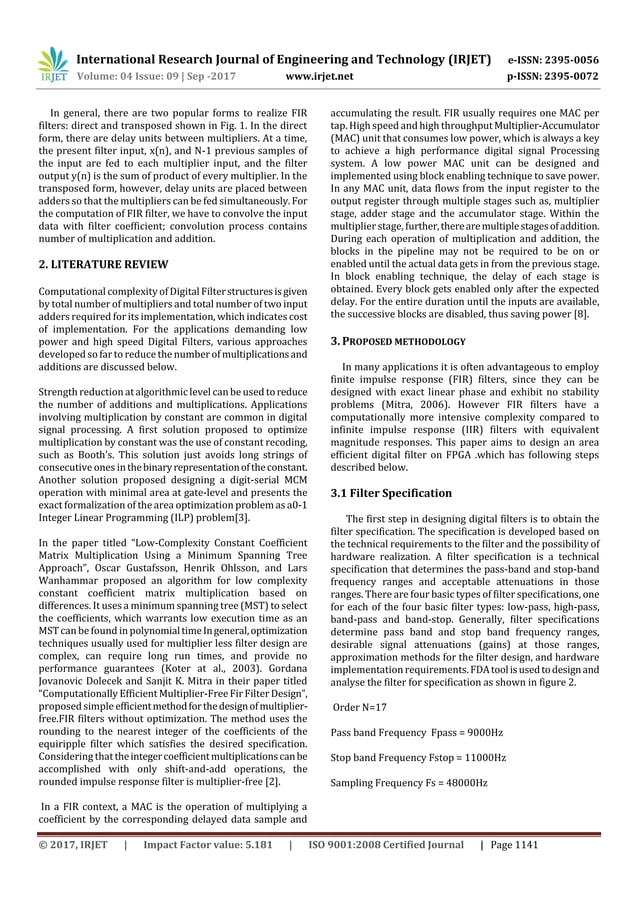 Design of Area Efficient Digital FIR Filter using MAC | PDF