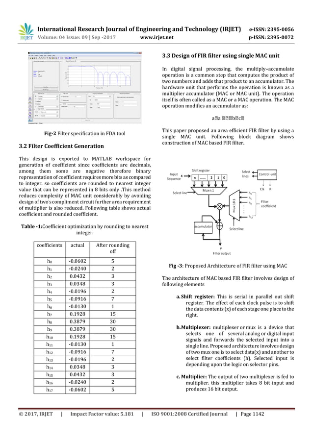 Design of Area Efficient Digital FIR Filter using MAC | PDF