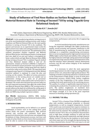 Study of Influence of Tool Nose Radius on Surface Roughness and Material Removal Rate in Turning ...