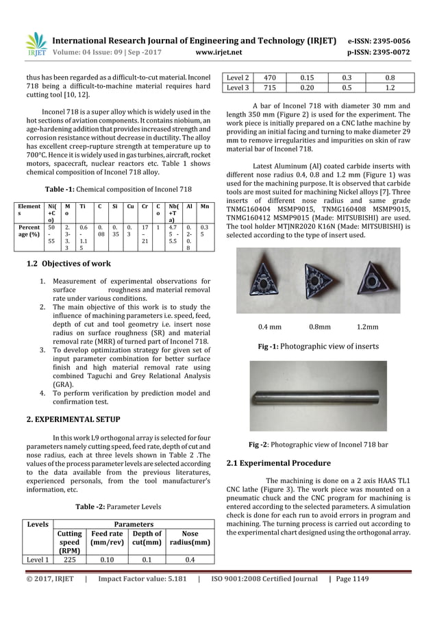 Study of Influence of Tool Nose Radius on Surface Roughness and Material Removal Rate in Turning ...