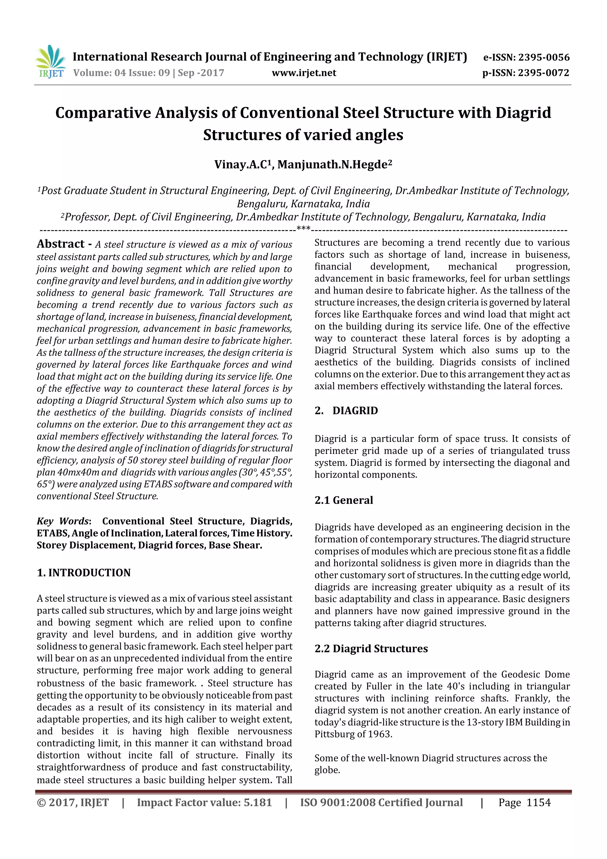 Comparative Analysis of Conventional Steel Structure with Diagrid ...