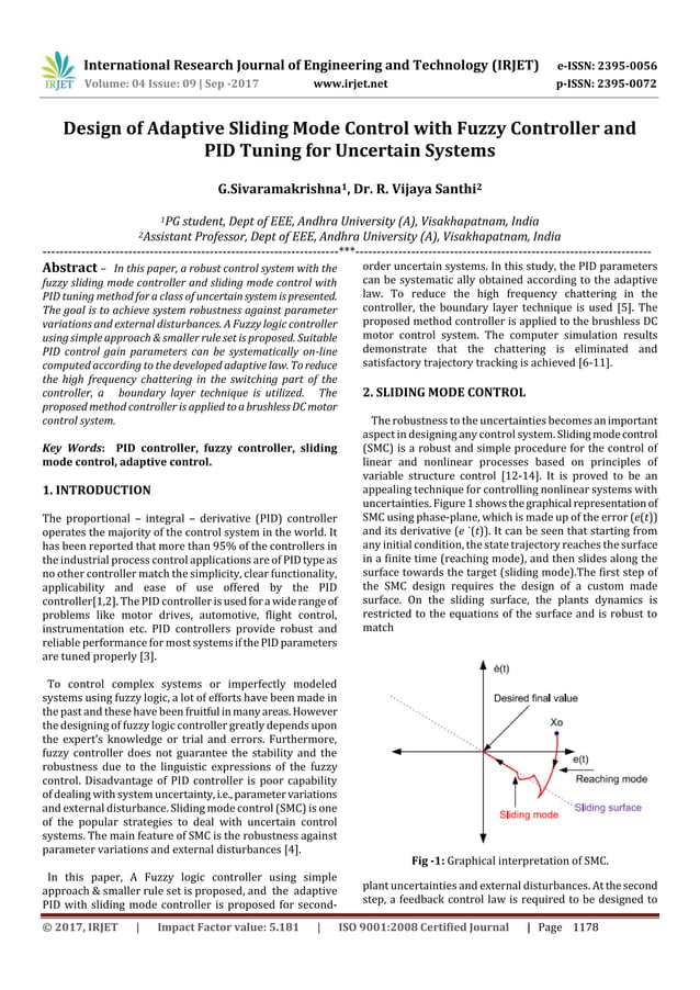 Design Of Adaptive Sliding Mode Control With Fuzzy Controller And Pid Tuning For Uncertain