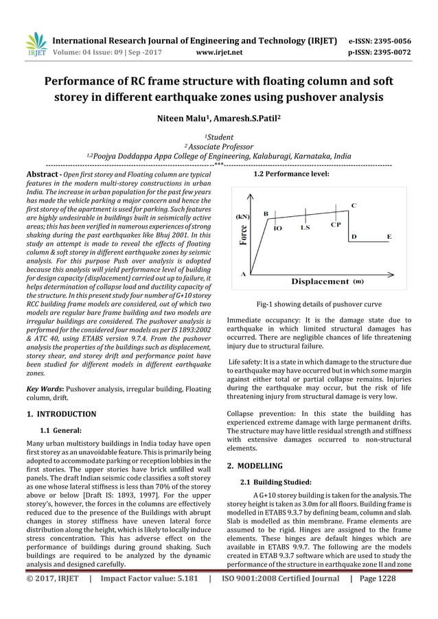 Performance Of Rc Frame Structure With Floating Column And Soft Storey In Different Earthquake