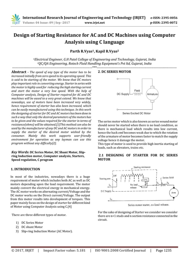 Design of Starting Resistance for AC and DC Machines using Computer Analysis using C language ...