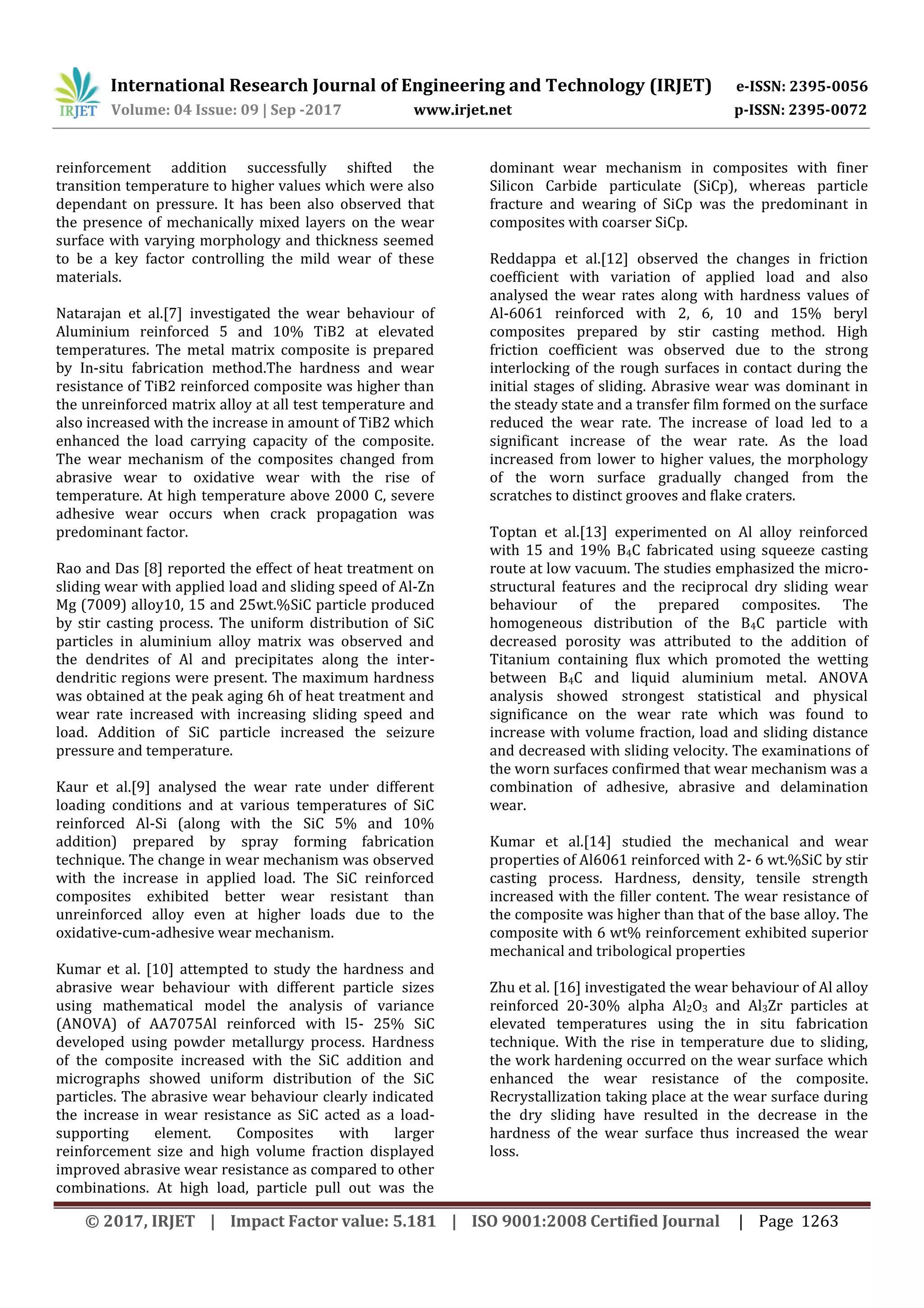 A Review on Mechanical and Wear Behaviour of Aluminium Metal Matrix ...