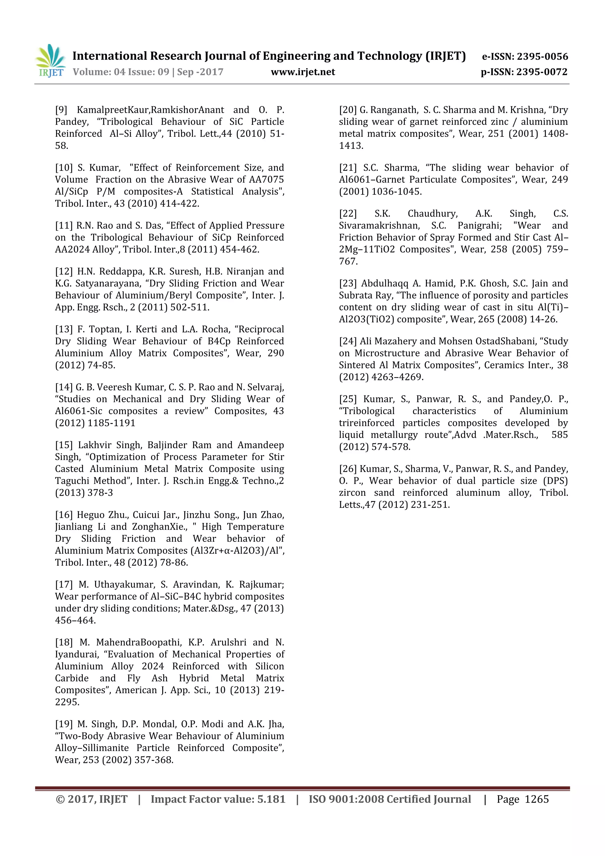 A Review on Mechanical and Wear Behaviour of Aluminium Metal Matrix ...