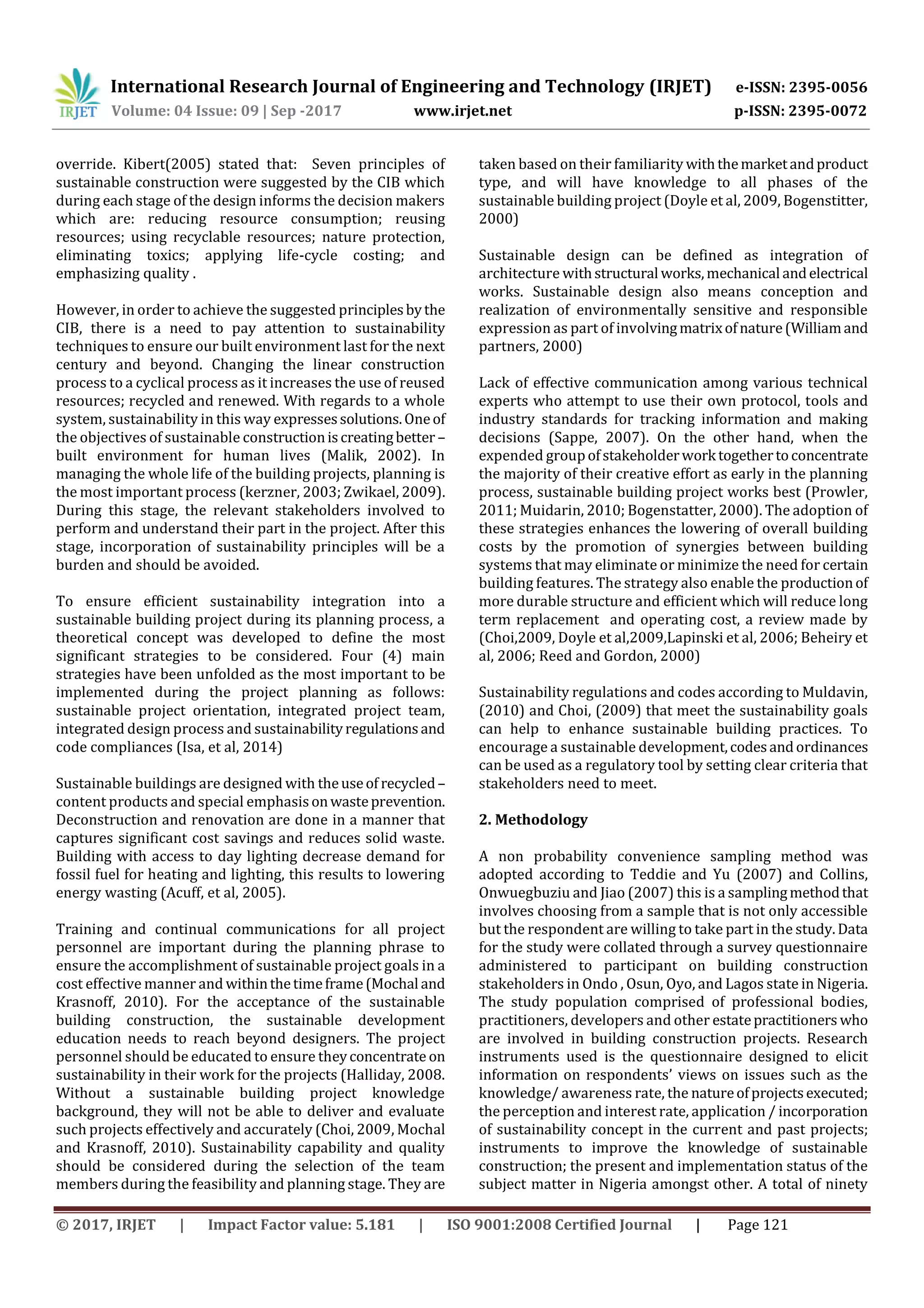 Sustainability in Building Construction: Strategy for Achieving ...